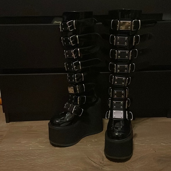 Demonia | Shoes | Wide Calf Patent Trinity Boots | Poshmark